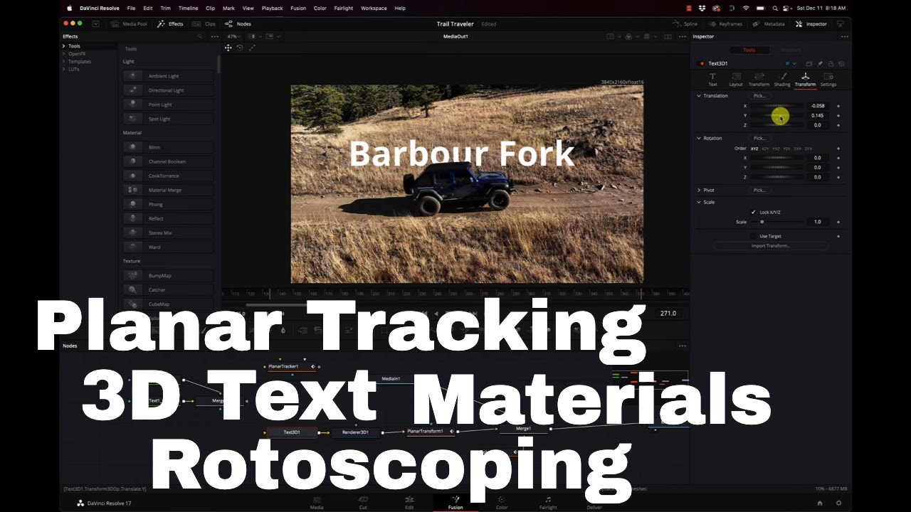 Planar Tracking, Rotoscoping, 3D Text, and Materials in Davinci Resolve Fusion – Filmmaker Central